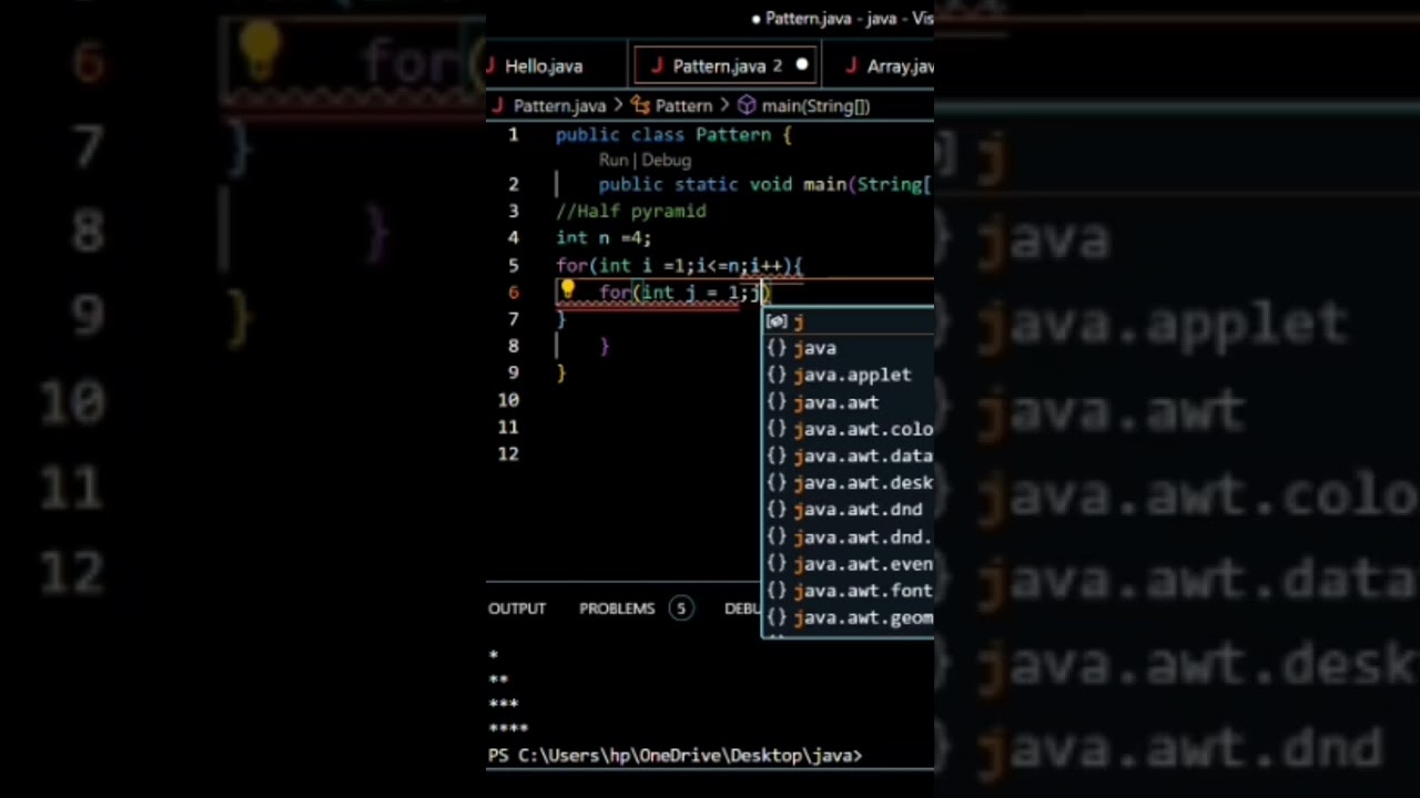 #Half pyramid pattern in java #java #coding #shorts #youtubeshorts #code