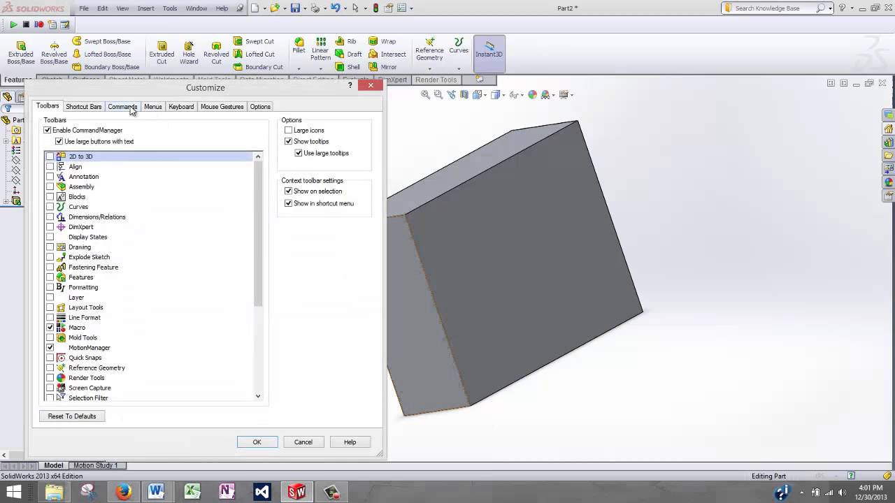 SolidWorks API Tutorial #1, Macro Recorder