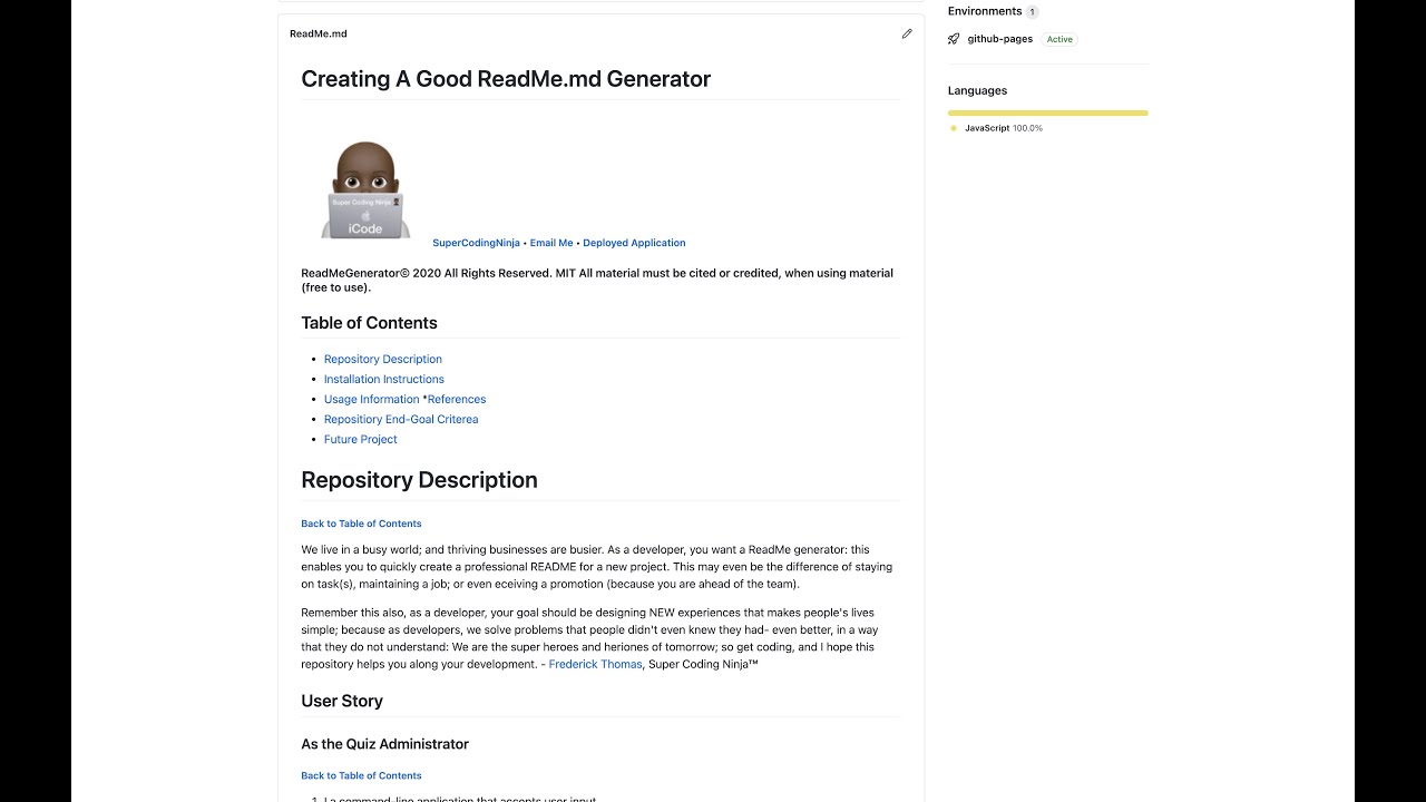 Creating A Professional ReadMe.md Generator!