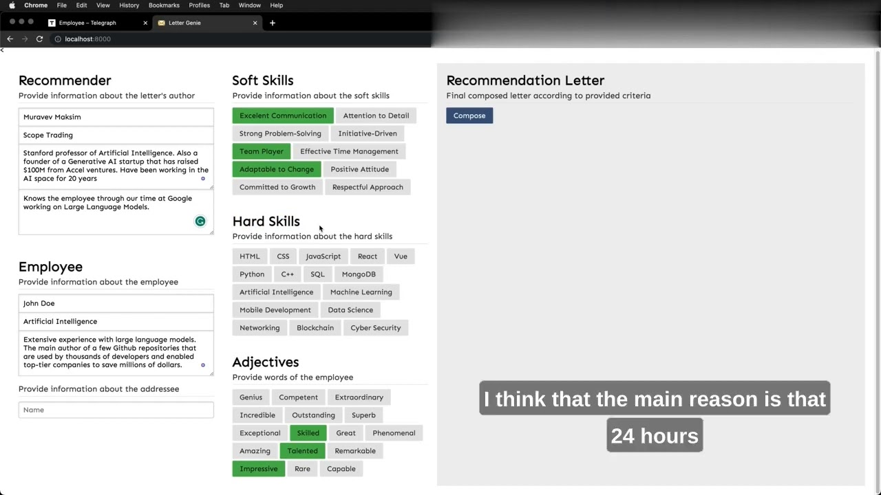 MLH x Github All In Hackathon 2023 - Letter Genie