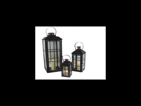 Set of 3 Chinese wholesale black metal candle lantern with glass panels for garden decoration manufa