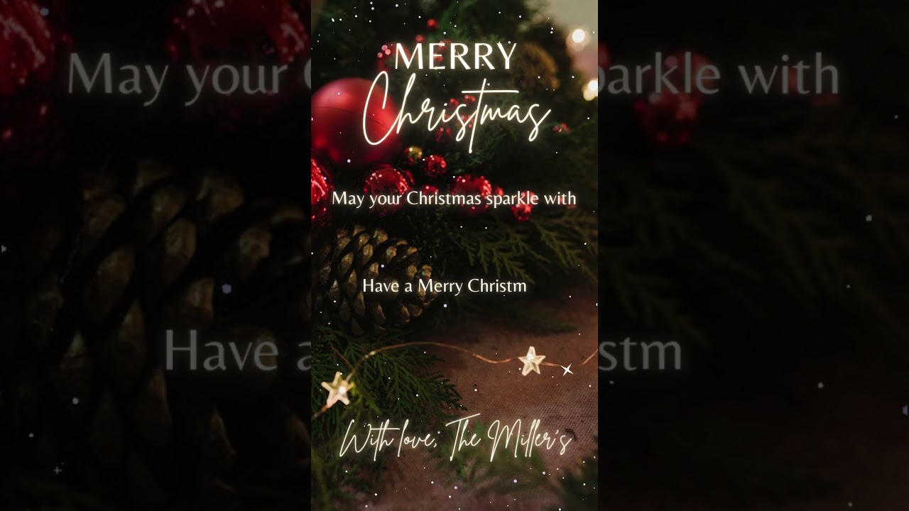 Gold Merry Christmas Greeting Card, Christmas eCard Template, Pine Stars Xmas Card Holiday e-card