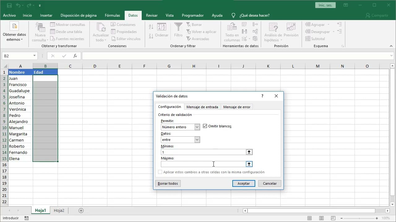 Validación de datos en Excel