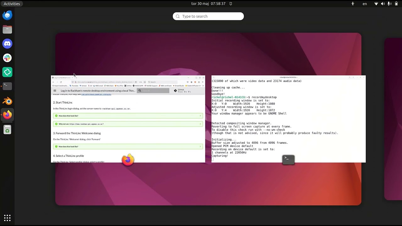 Access Rackham's remote desktop environment using a local ThinLinc client