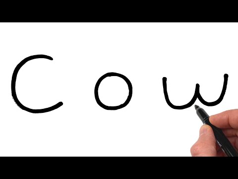 How to turn word COW into cartoon farm animals cow drawing | How to draw a cow!