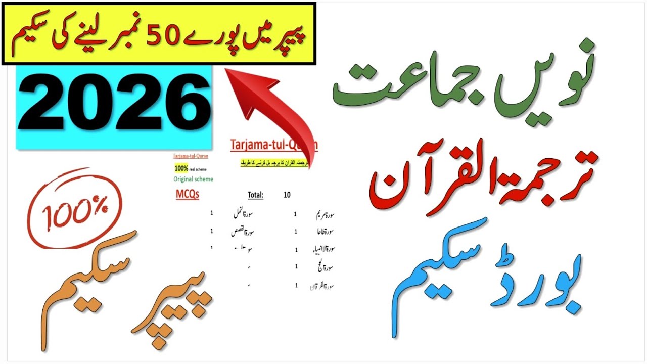 9th class tarjama-tul-quran pairing scheme 2026 |9th tarjuma-tul-quran paper pattern 2025|guess 2026
