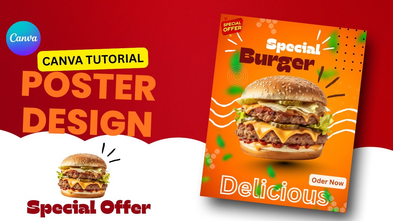Canva Poster Design Tutorial | Burger Special Offer Poster | Canva Food Ad Design 2025