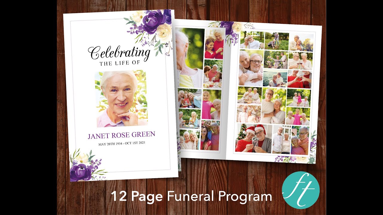 12 Page Purple Bloom Funeral Program Template