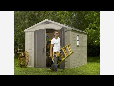 Keter Factor Large 8 x 11 ft. Resin Outdoor Yard Garden Storage Shed, Taupe/Brown