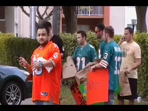 Miami Dolphin Fans Protest Fire GM Jeff Ireland outside Training camp More videos on page