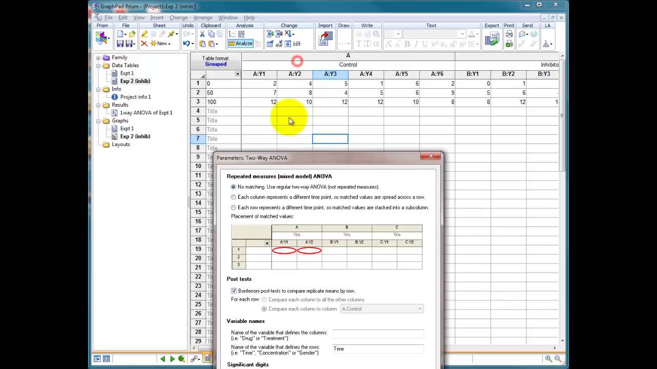 Graphpad Prism - running a two-way ANOVA analysis