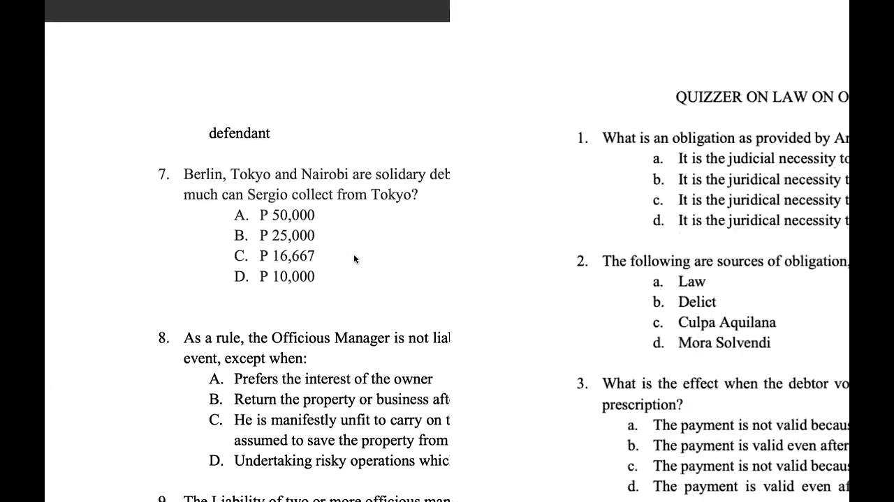 Quizzer Law on Obligation