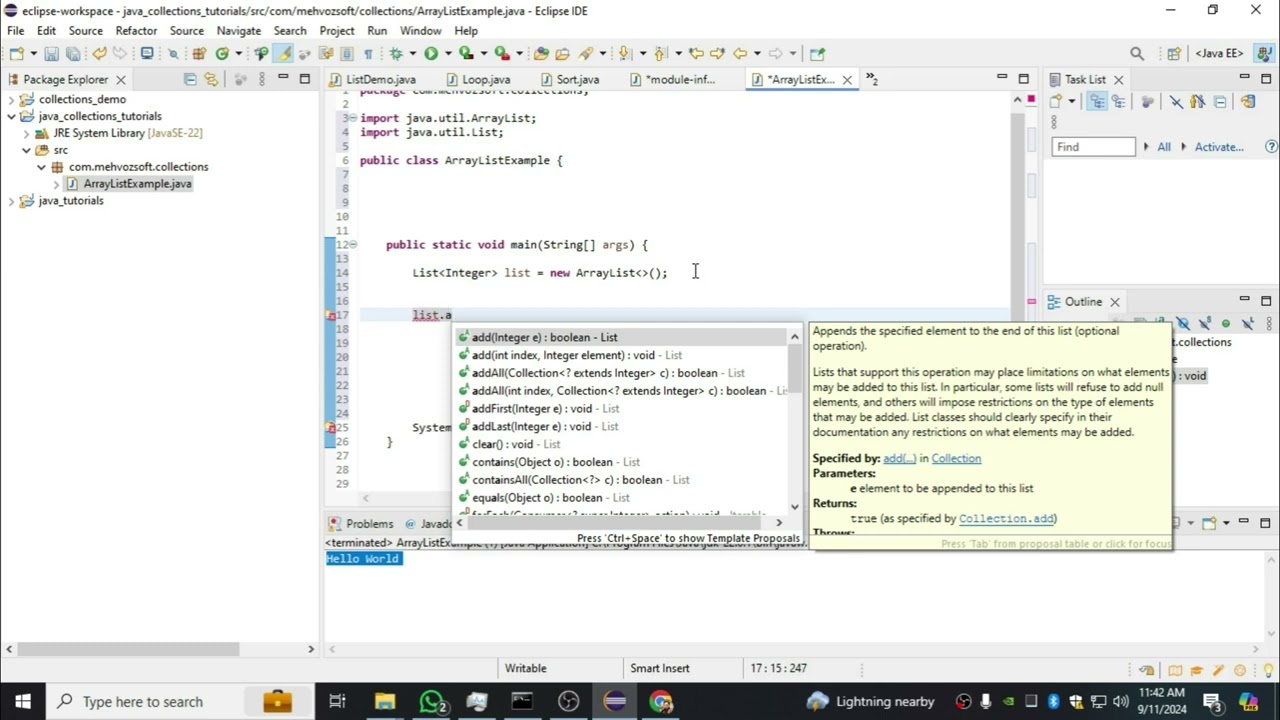 How to add integer to ArrayList in Java SE Version 22