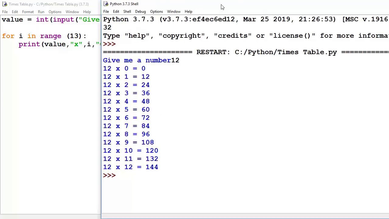Times Tables (Multiplication) in Python