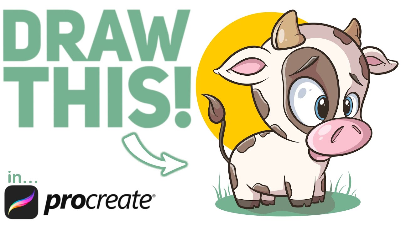 Full Procreate Cartoon Tutorial! // Let's Draw a Baby Cow!