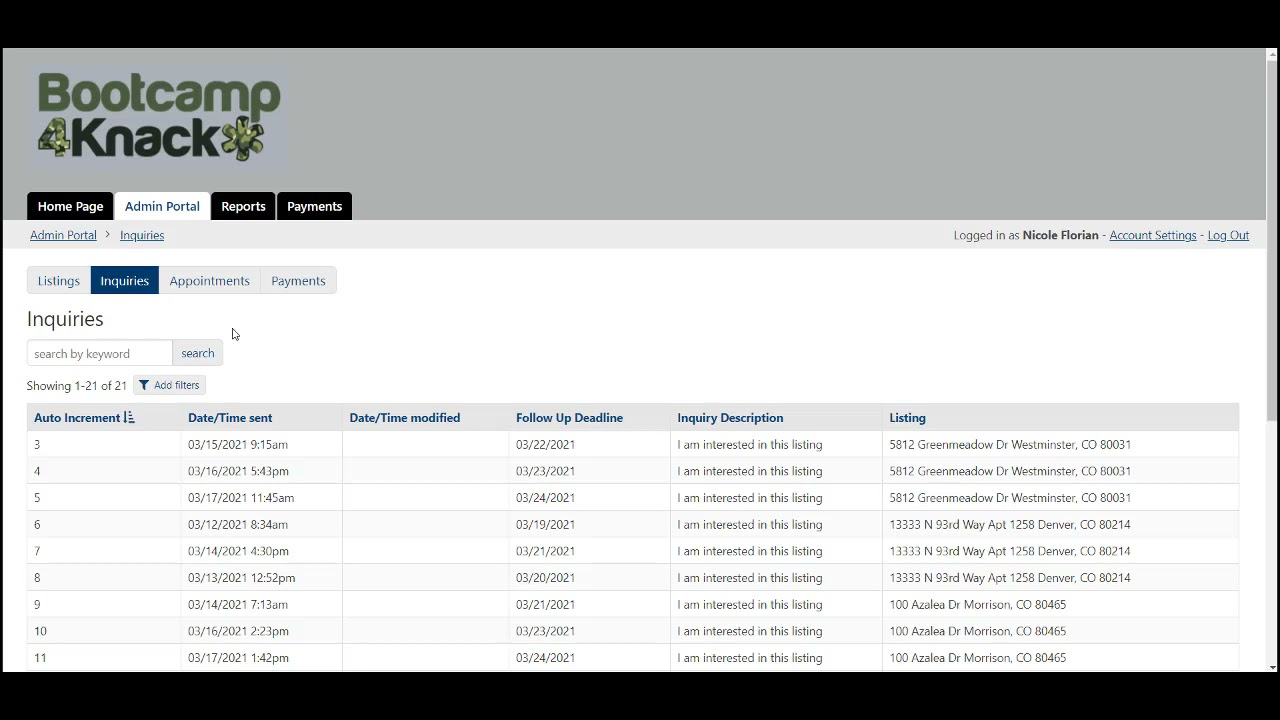 Using menus in Knack database applications