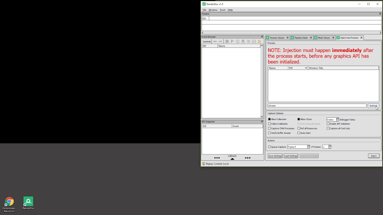 Starting sequence Render Doc + Chrome