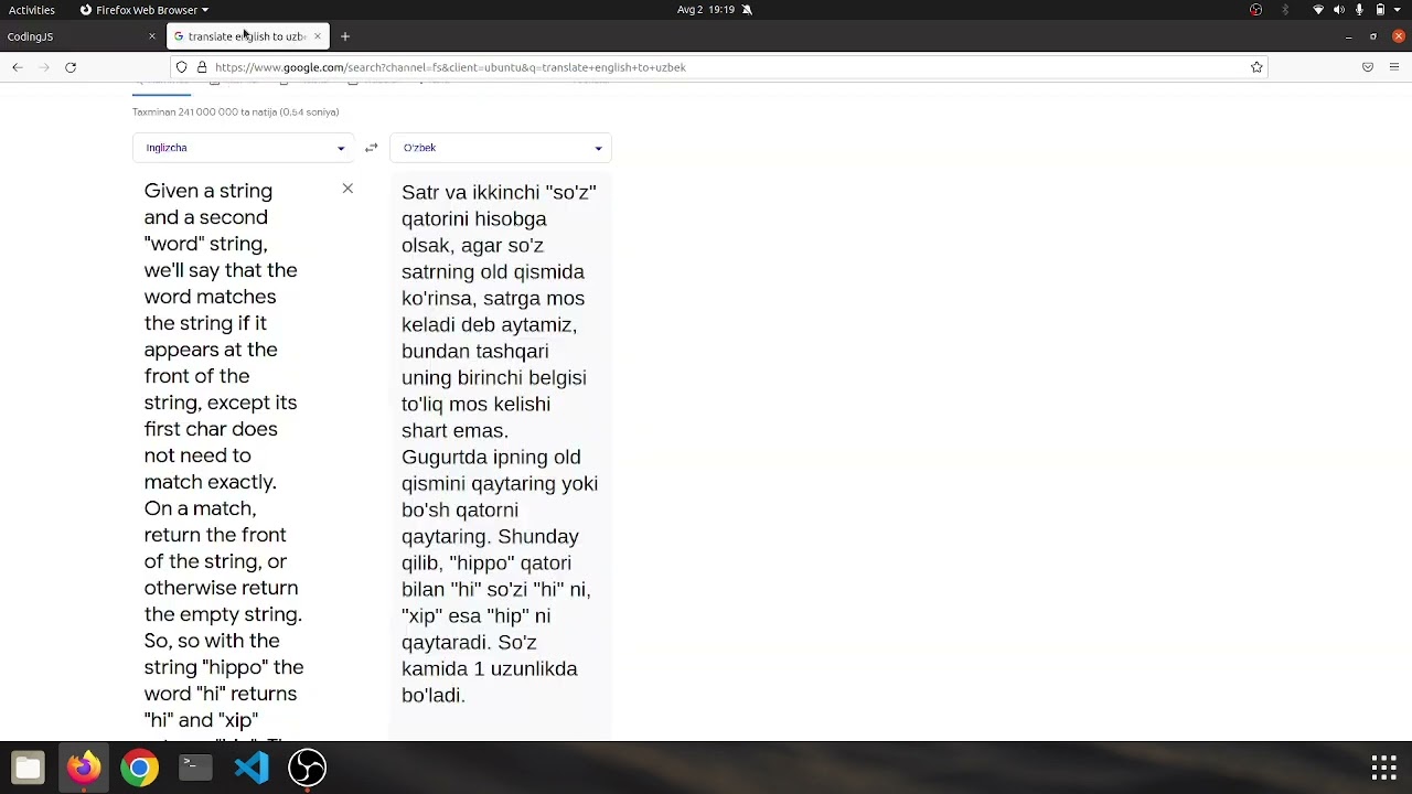 String 1 startWord Javascript solution