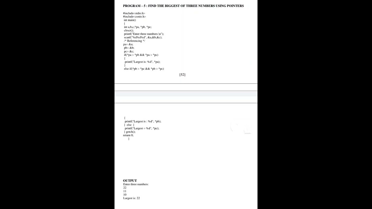 Find the biggest of three number using pointers