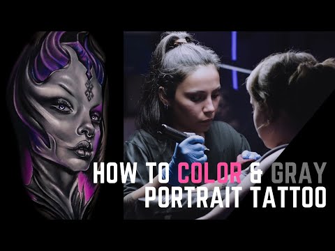 How to Tattoo a Color & Opaque Gray Surrealistic Portrait - Tutorial Timelapse