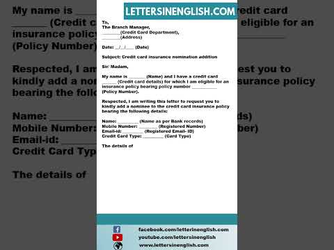 Application to Bank for Credit Card Insurance Nomination Addition