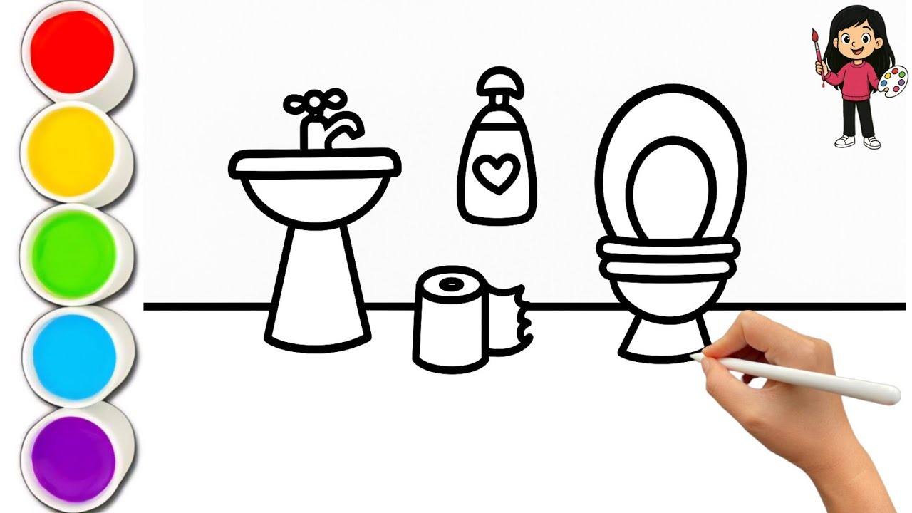 How To Draw A Bathroom | Easy Bathroom Drawing And Coloring For Kids | Step By Step
