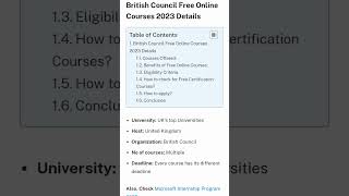 British Council Free Online Courses 2023 | Fully Funded