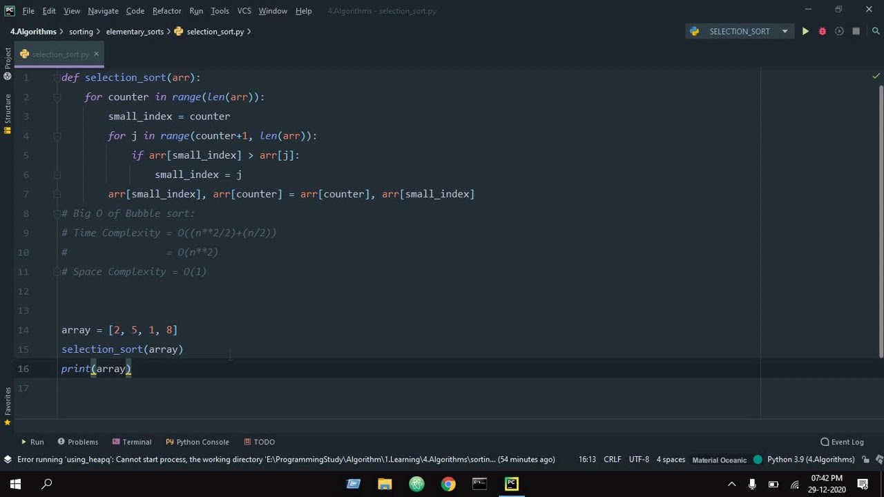 Selection Sort Updated Code.