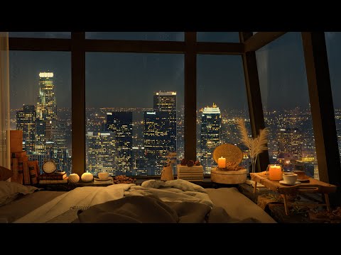 4K Cozy Bedroom in Los Angeles with Smooth Piano Jazz Music for Relaxing, Chilling