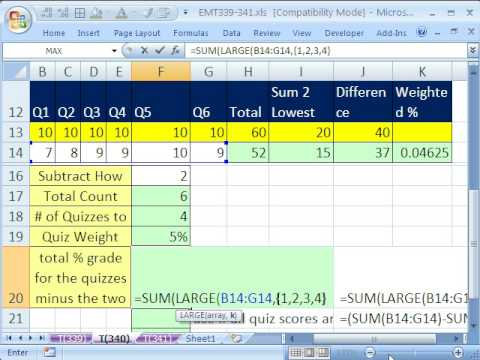 Excel Magic Trick 340: Weighted Percent without 2 Lowest (SMALL & LARGE functions)