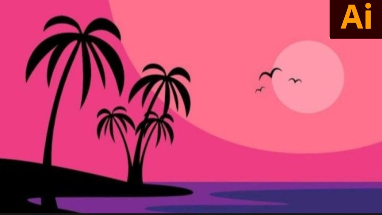 Beautiful Beach landscape🌴 | Adobe illustrator | Vector Art | Speed Art