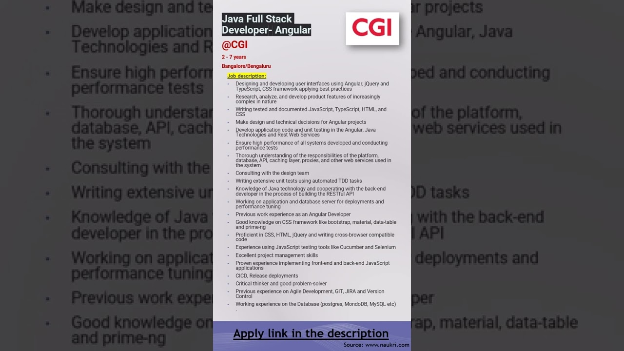 CGI | Java Full Stack Developer- Angular