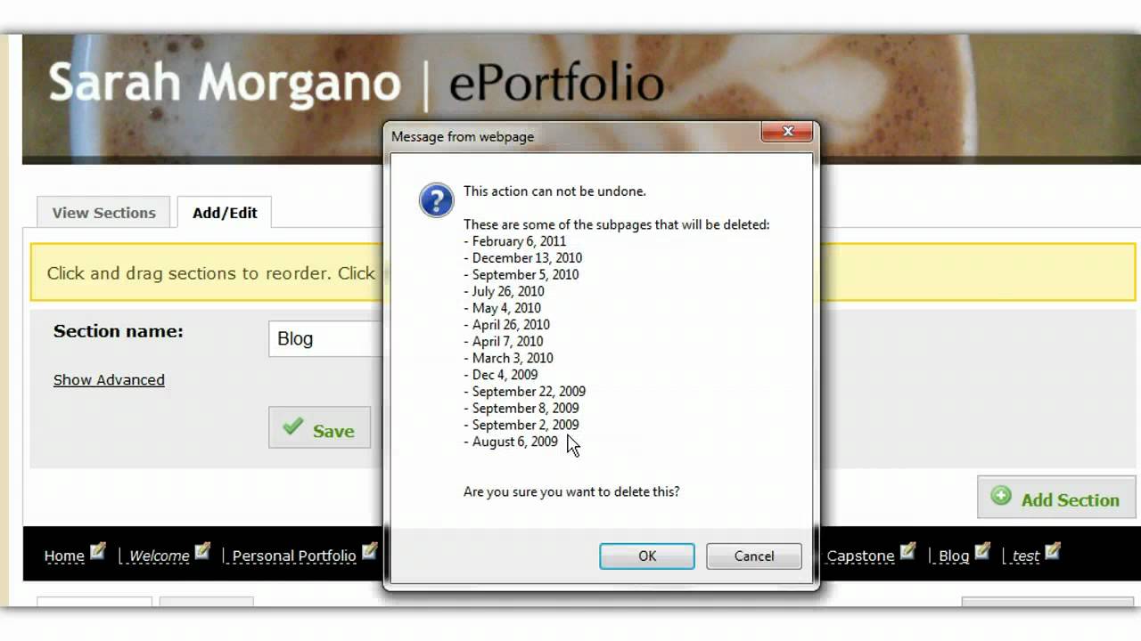 Digication: Delete a Section