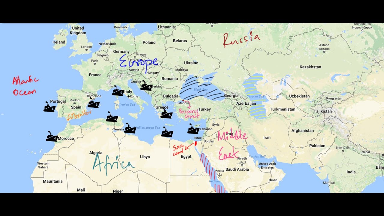 Countries and Trade Routes near Mediterranean Sea