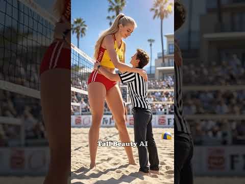 When the Ref Looks Up… Tallest Beach Volleyball Star Ever! 🏐🔥#shorts #Tallwoman #volleyball #hug