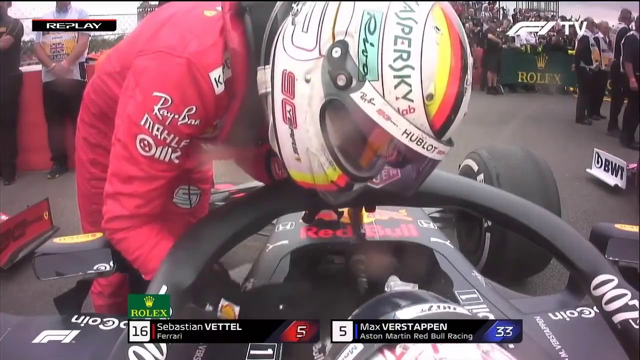 Sebastian Vettel apologises to Max Verstappen after the 2019 Silverstone GP