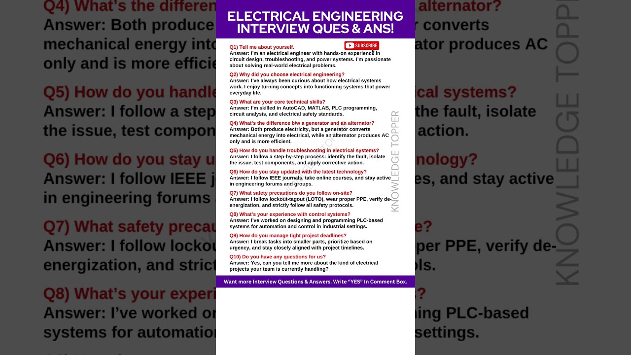 Electrical Engineering Interview Questions | Electrical Engineer Interview Questions and Answers
