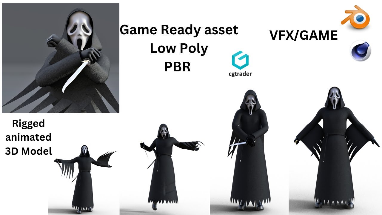 Ghost face Rigged Animated 3d Model