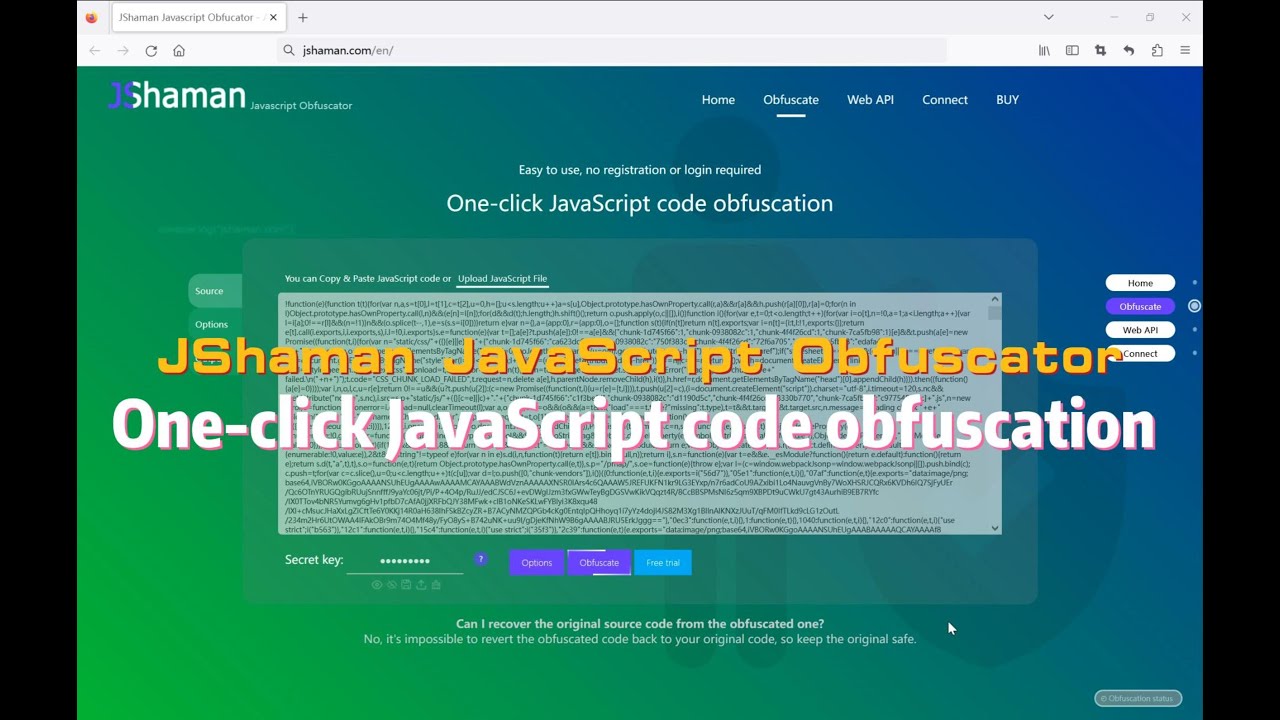 JShaman JavaScript Obfuscator ,One click JavaScript code obfuscation