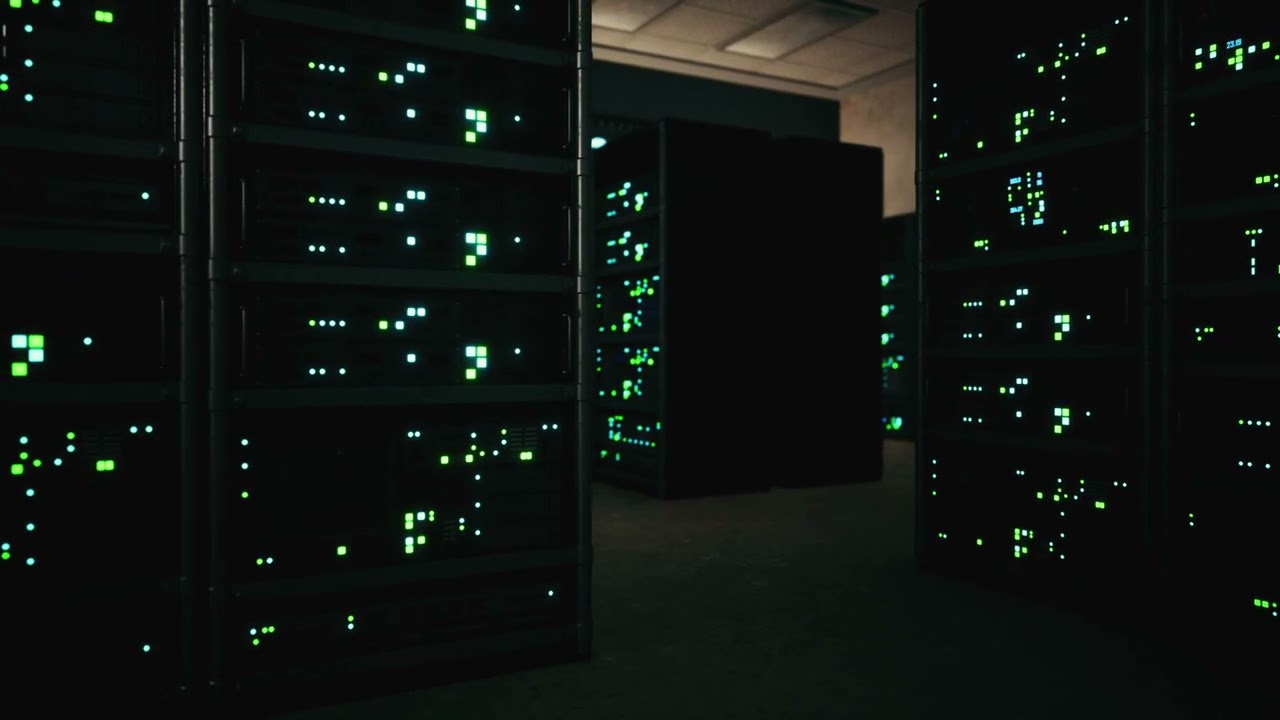 Modern Server Room with Supercomputers Light