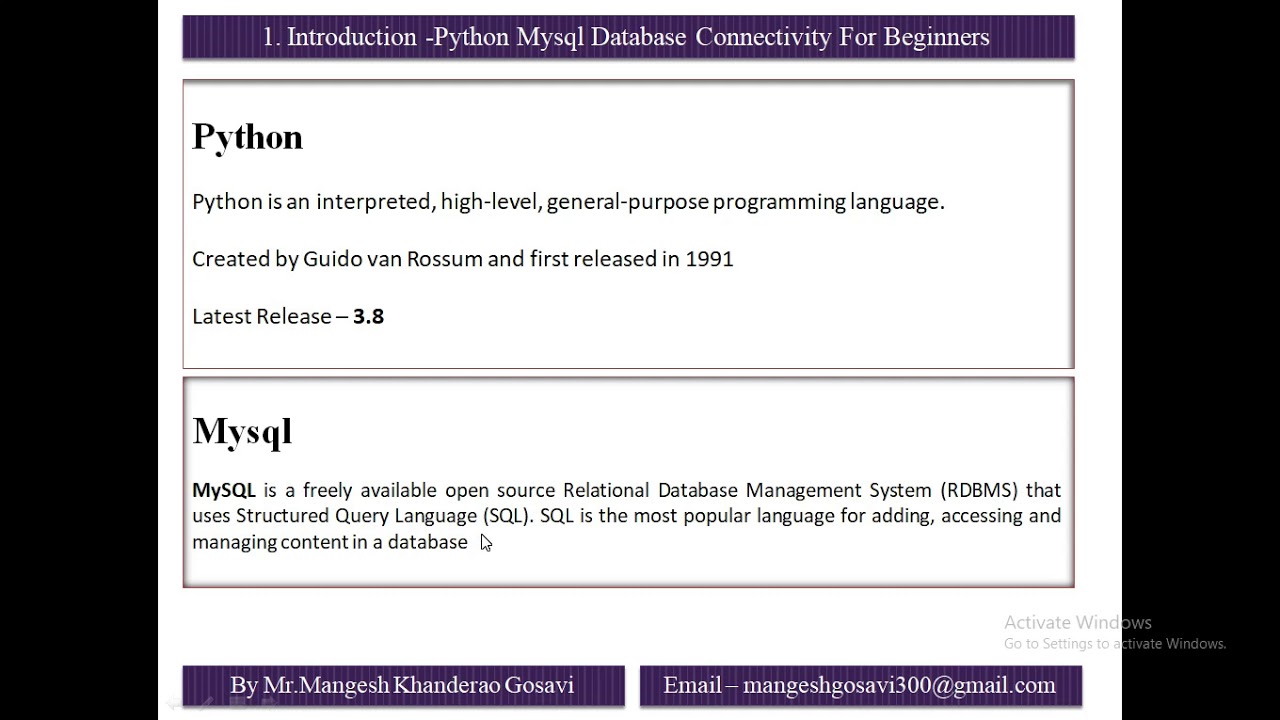 1 Introduction Python Mysql Database Connectivity