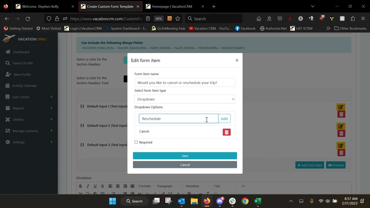 Custom Forms in VacationCRM