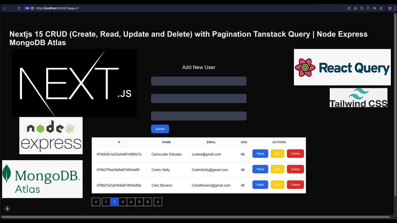 Nextjs 15 CRUD with Pagination Tanstack Query | Node Express MongoDB Atlas
