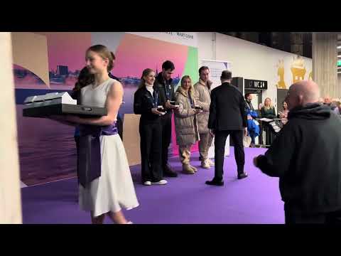 2025 Europeans pairs free skating small medal ceremony Hase/Volodin, Conti/Macii, Metelkina/Berulava