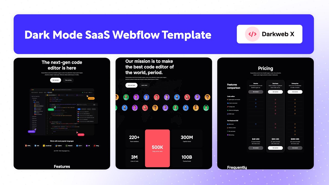 Dark Mode Tech Website Template | Darkweb X - BRIX Templates
