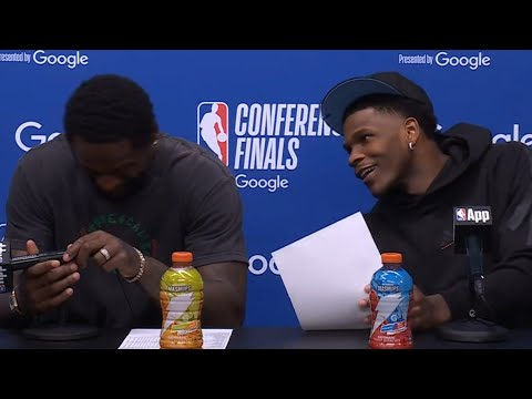 Anthony Edwards and Julius Randle laugh at box score and SGA 14 FTโs after Game 1 ๐