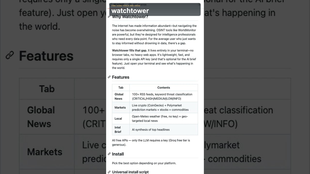 Watchtower Is a Global Intelligence Dashboard for Situation Monitoring #osint #github #opensource