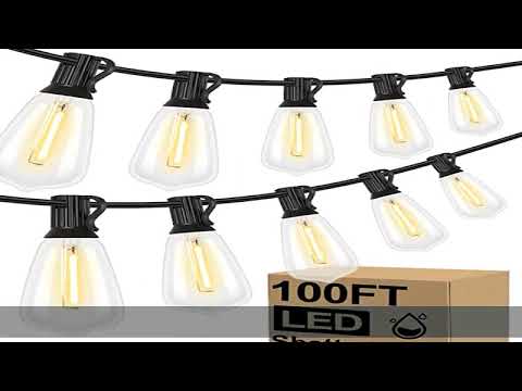 Brightever LED Outdoor String Lights 100FT Patio Lights with 52 Shatterproof ST38 Vintage Edison Bu