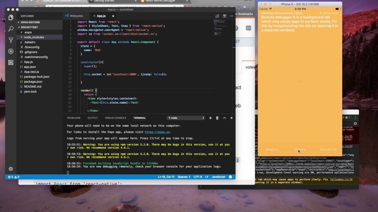 React native and socket.io real time communication to web apps