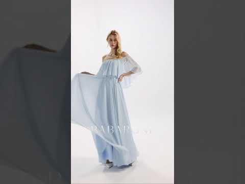 BABARONI Rose Attractive Off the Shoulder Ruffles Chiffon Maxi Dress